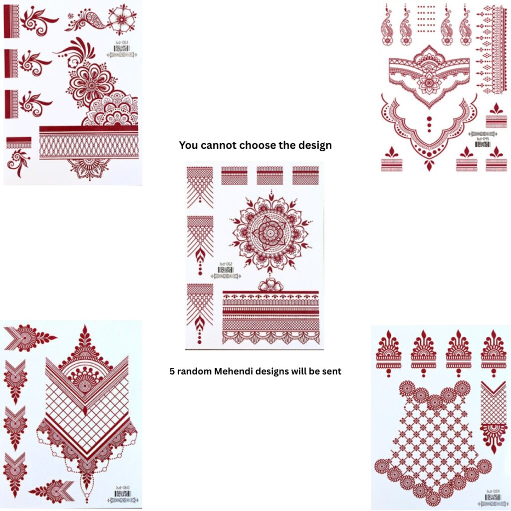 Henna Tattoo Sticker 5 PCS Combo | Mehedi Design Hand & Body - Offline BD