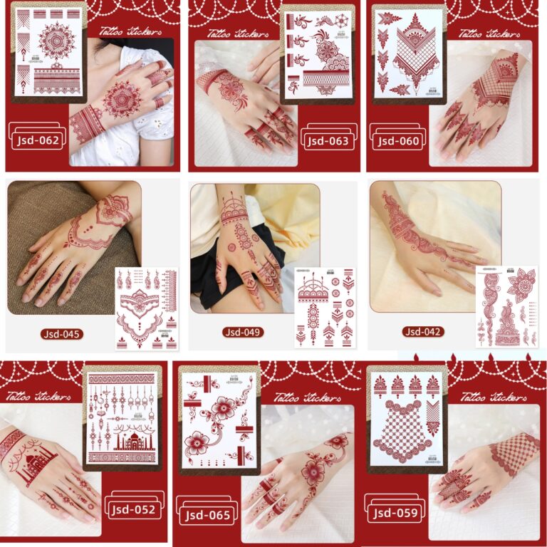Henna Tattoo Sticker 5 PCS Combo | Mehedi Design Hand & Body - Offline BD